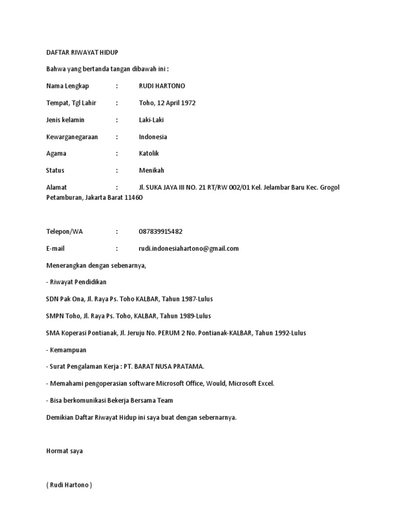 CV Rudi Hartono: Pengalaman & Keahlian | PDF