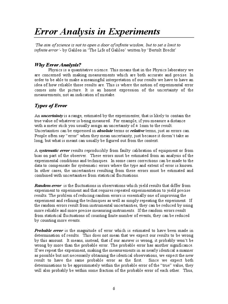 Error Analysis in Experiments | PDF | Significant Figures ...