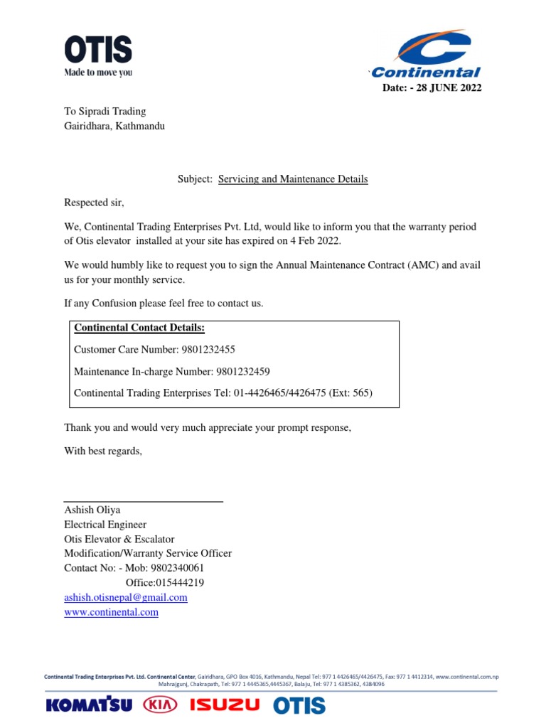Amc Proposal Otis Lift | PDF | Elevator | Taxes