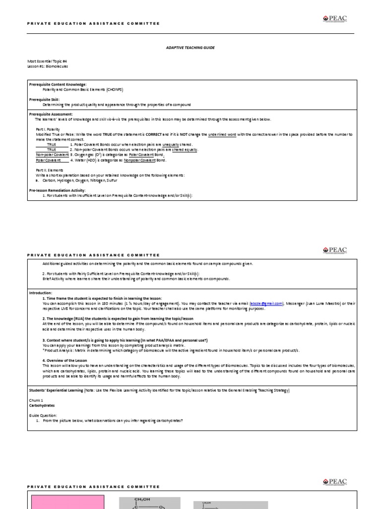 ATG MET 4 LESSON 1 Biomolecules | PDF | Carbohydrates | Chemical Polarity