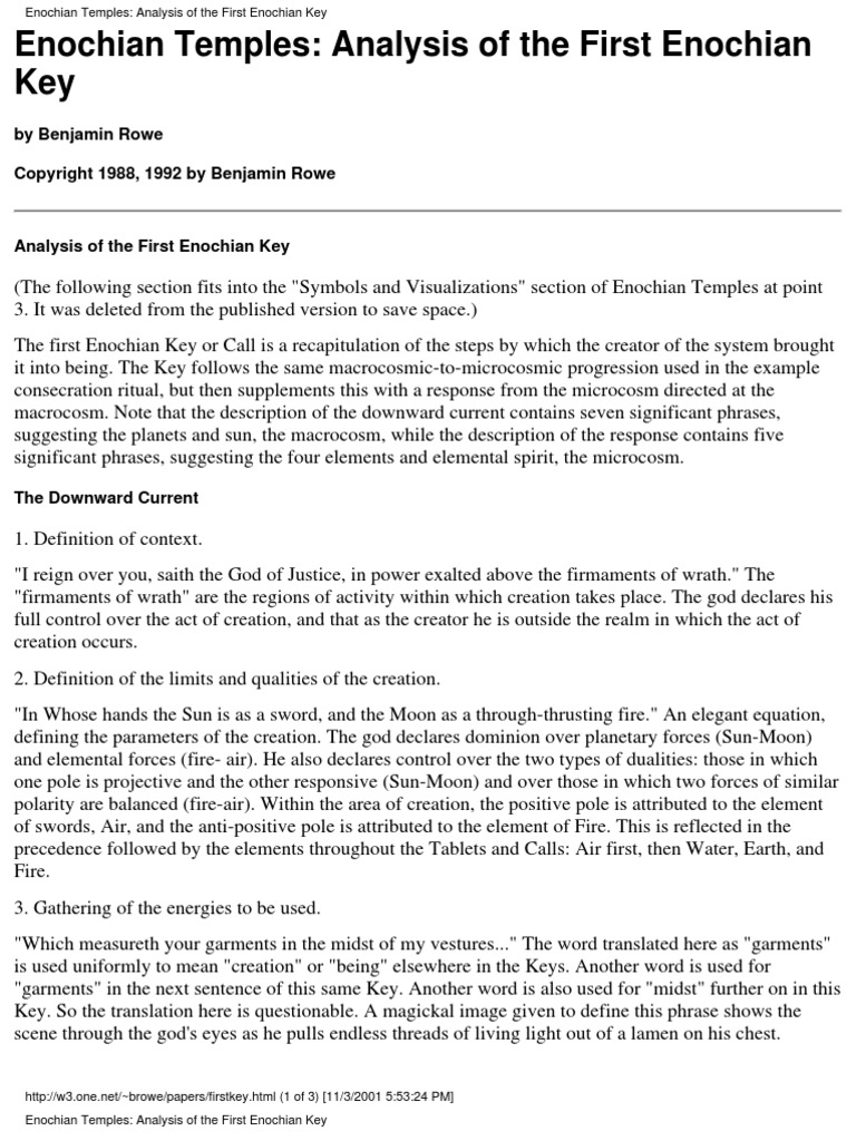 Analysis of The First Key - Enochian Temples | PDF