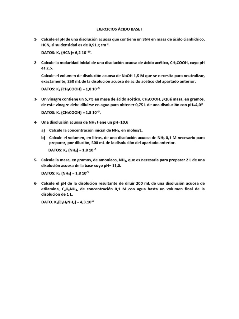 Ejercicios 1 Ácido Base | PDF