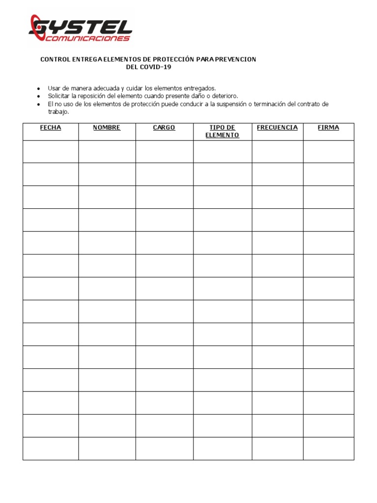 Formato Control Entrega Epp | PDF