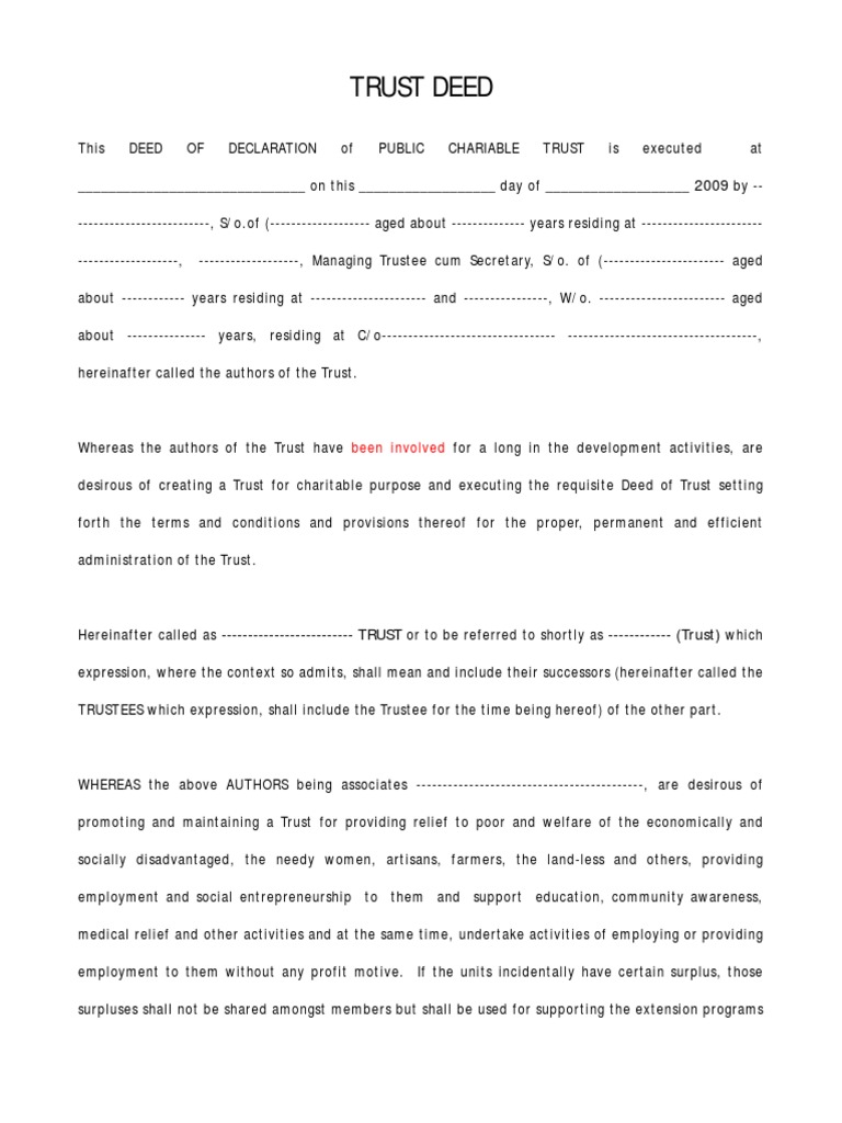 Trust Deed Format | PDF | Trust Law | Trustee