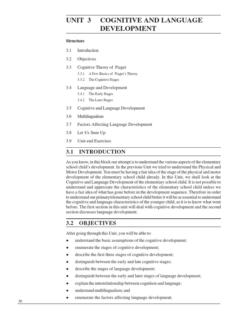 Unit 3 Cognitive and Language Development: Structure | PDF | Cognitive Development | Thought