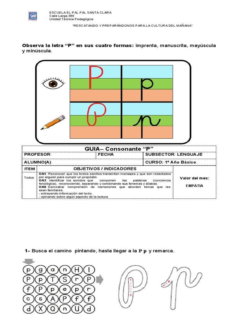 1° Año - LENGUAJE - LETRA P | PDF | Escritura | Comunicación humana