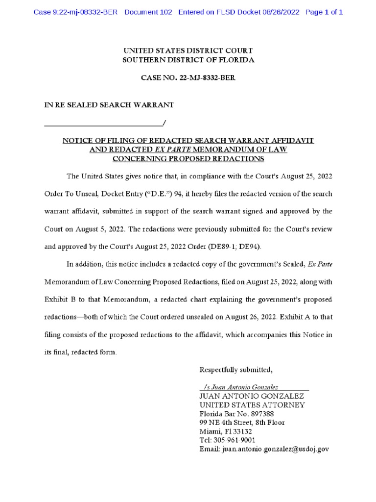 Redacted Affidavit Submitted by FBI Over Trump Raid | PDF | Classified ...