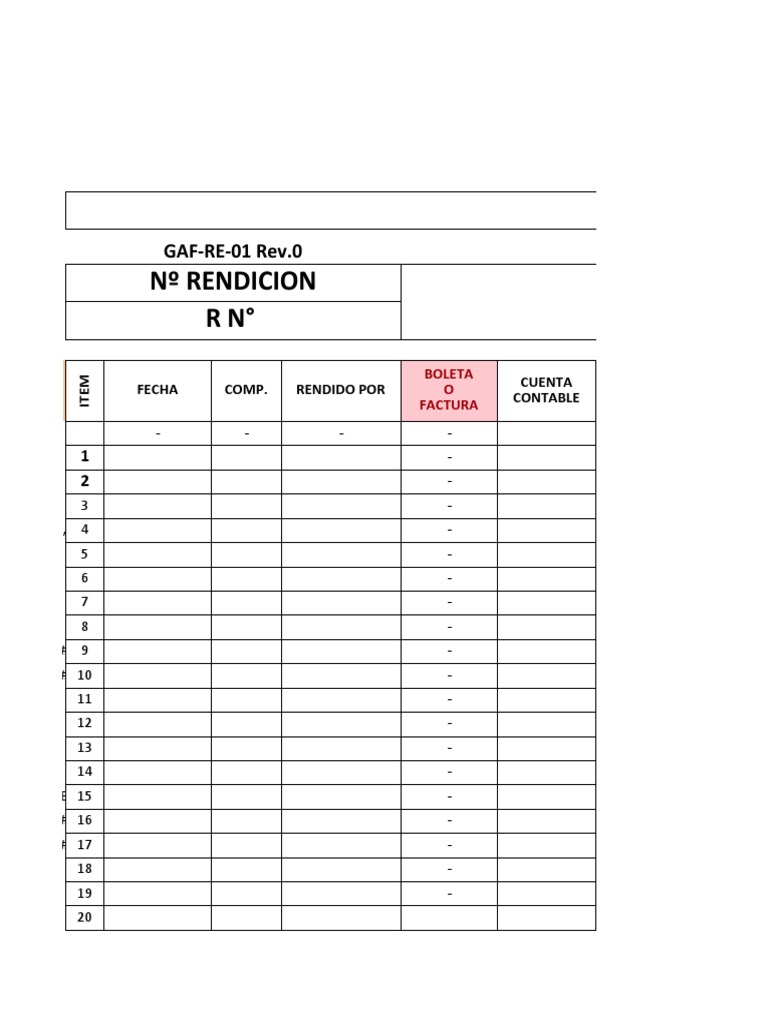 Gaf-Re-01 Rev.0 Planilla Fondos Fijos. | PDF