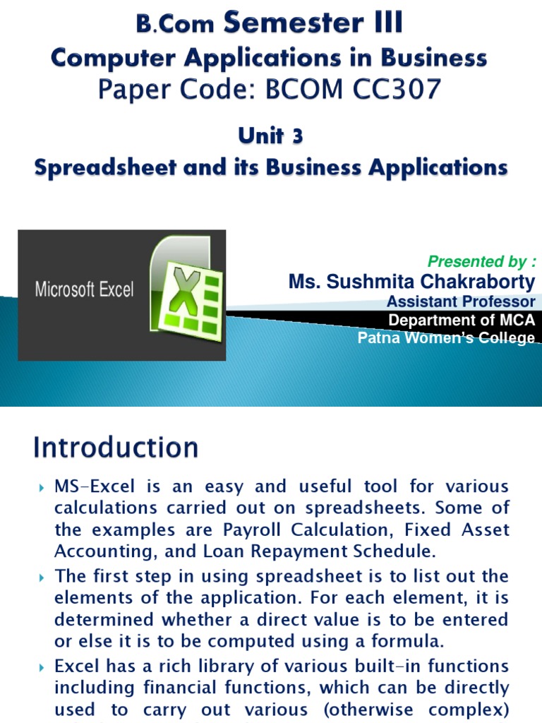 Unit 3 Introduction To Ms-Excel | PDF | Spreadsheet | Microsoft Excel