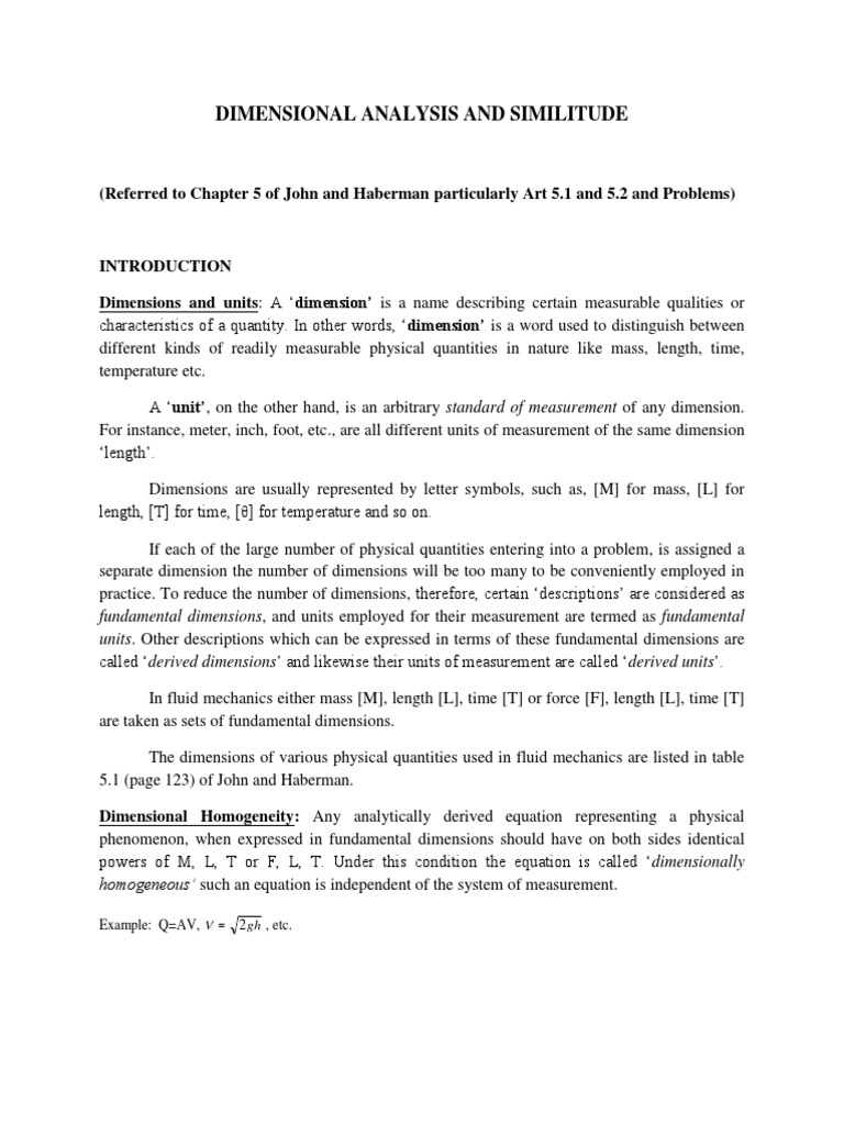 Dimensional Analysis and Similitude: Example: Q AV, 2, Etc | PDF | Dynamics (Mechanics ...