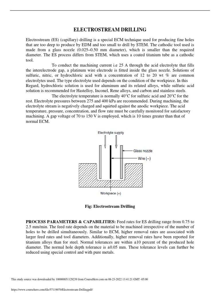 Electrostream Drilling PDF | PDF | Drilling | Machining