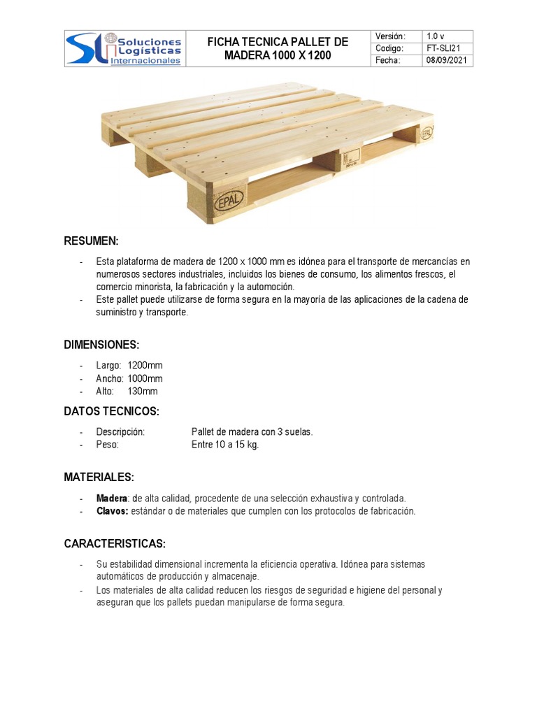 Ficha Técnica Pallet Madera 1000x1200 | PDF | Informática