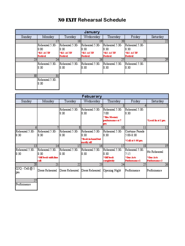 Example Rehearsal Schedule | PDF