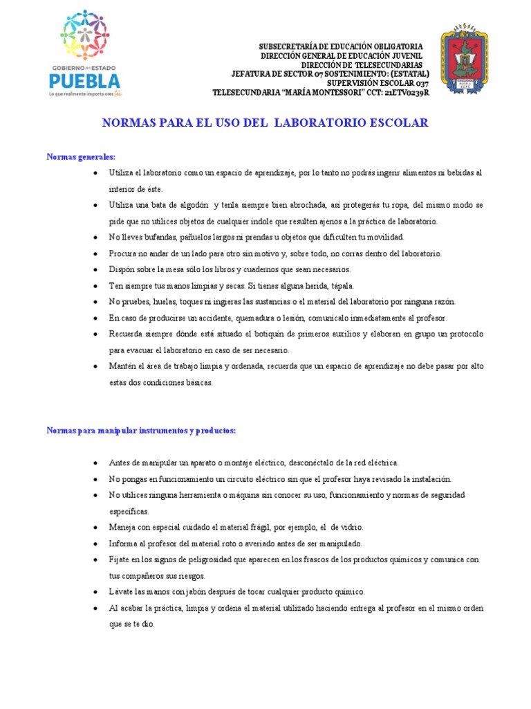 Normas para El Uso Del Laboratorio | PDF | Laboratorios