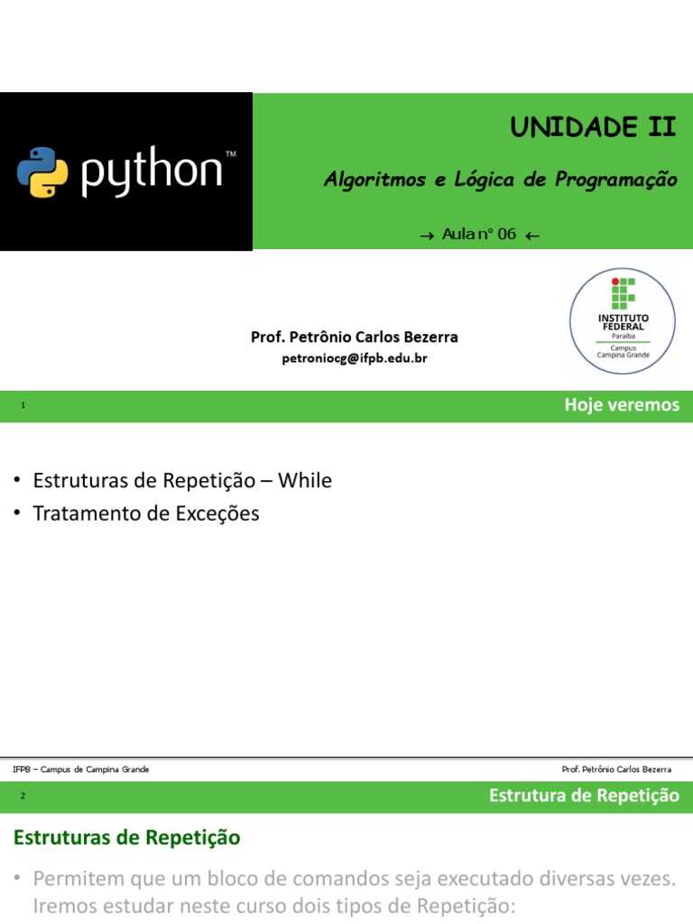 Estruturas de Repetição e Exceções | PDF | Python (linguagem de ...