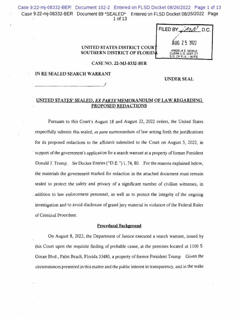 Government defends redactions to Mar-a-Lago search affidavit | PDF ...