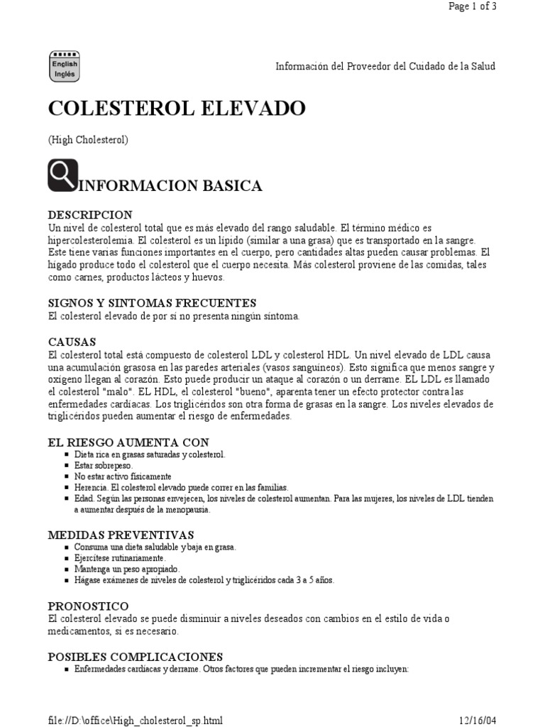 Colesterol Elevado: Causas y Prevención | PDF | Hipercolesterolemia ...