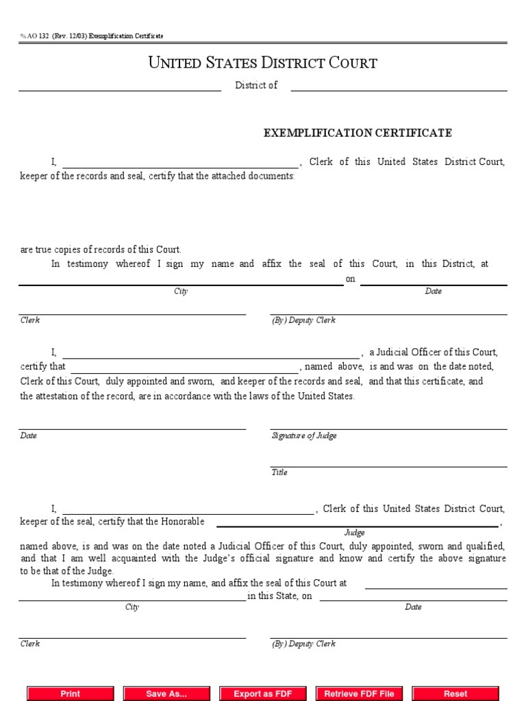 Exemplification Certificate 01 | PDF | Public Law | Government