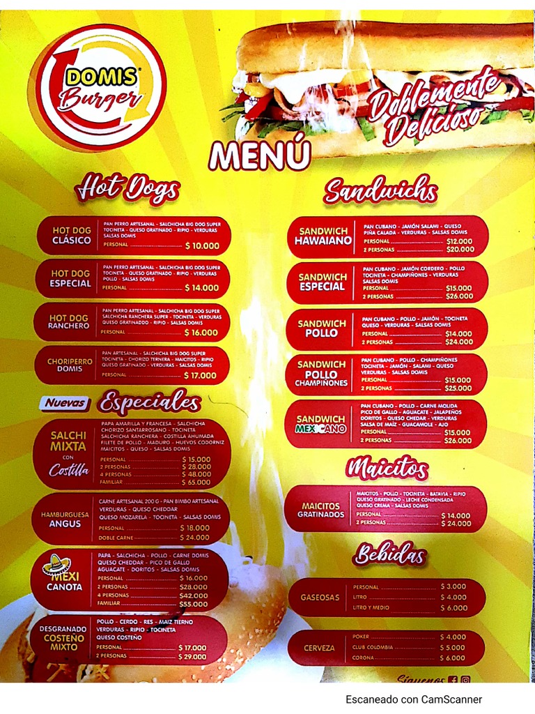 Menú Domis Burguer | PDF