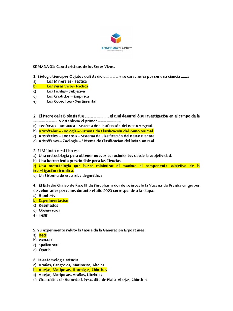 SEMANA 1 CARACTERISTICAS DE LOS SERES VIVOS (Presencial) X12claves ...