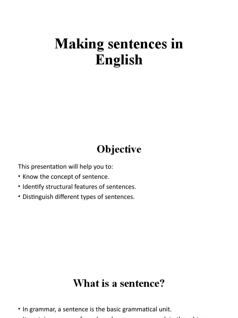 Making Sentences in English | PDF | Sentence (Linguistics) | Subject ...