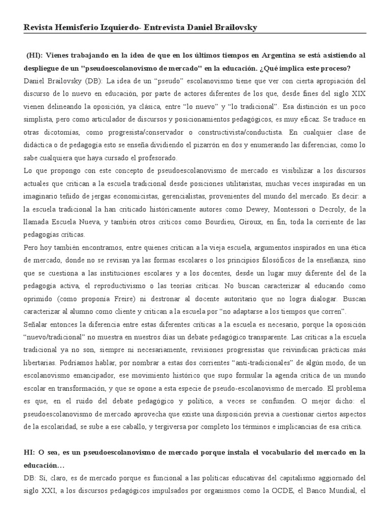 Entrevista Daniel Brailovsky | PDF | Método de enseñanza | Iniciativa empresarial