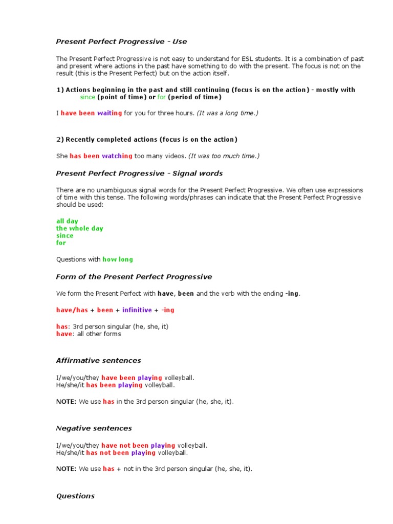 Present Perfect Progressive | PDF | Perfect (Grammar) | Verb