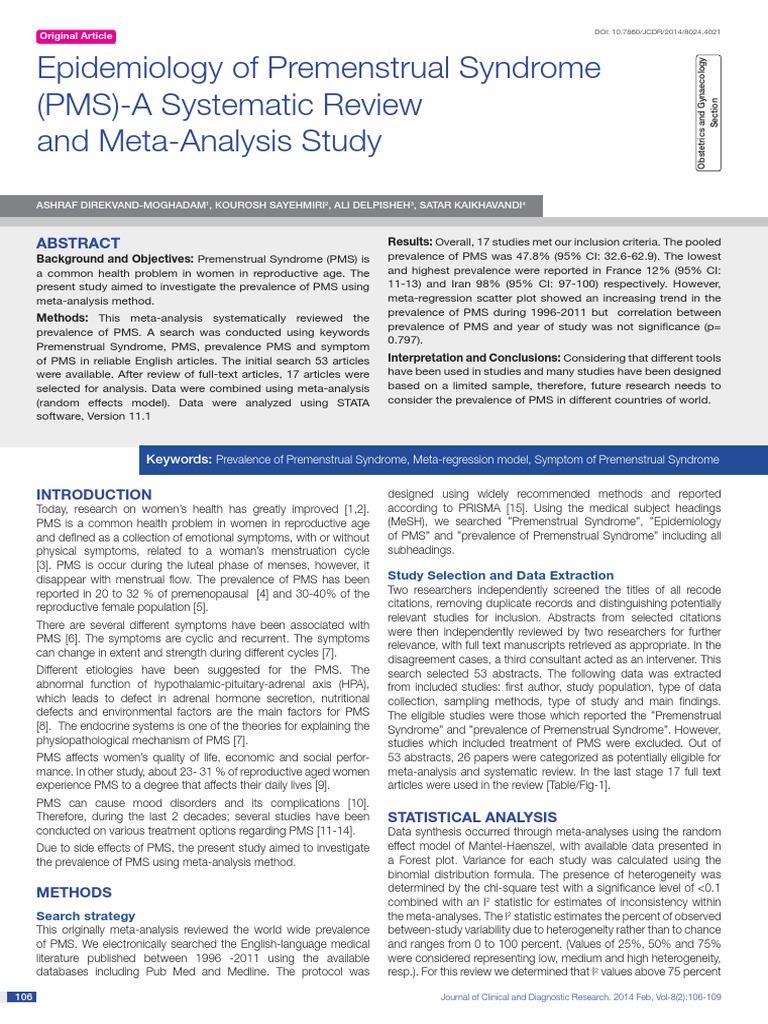 Epidemiology of Premenstrual Syndrome (PMS) - A Systematic Review and Meta-Analysis Study | PDF ...