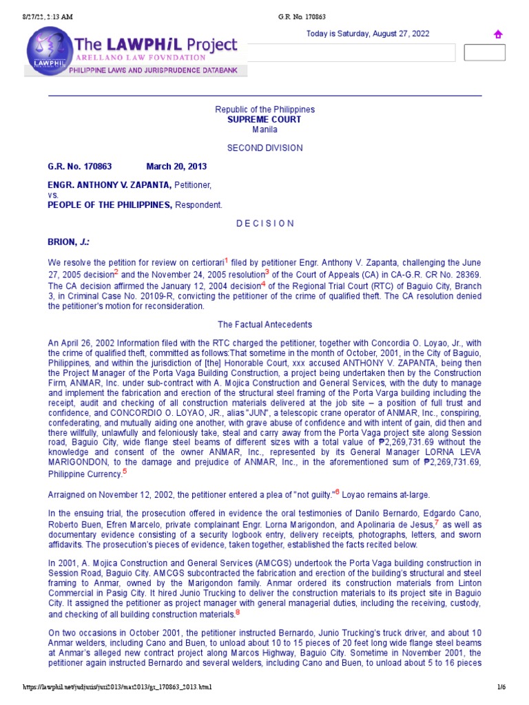 7 Qualified Theft - Engr Zapanta - Vs People | PDF | Crimes | Crime ...