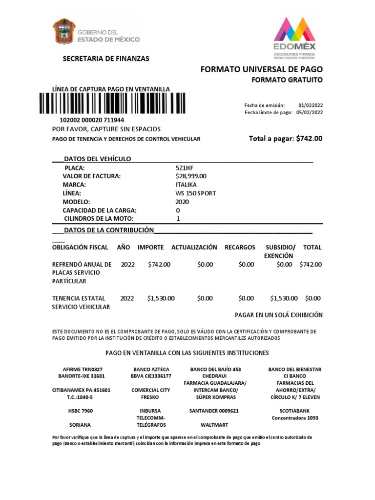 Formatos de Pago de Tenencia | PDF | Bancos | Economias