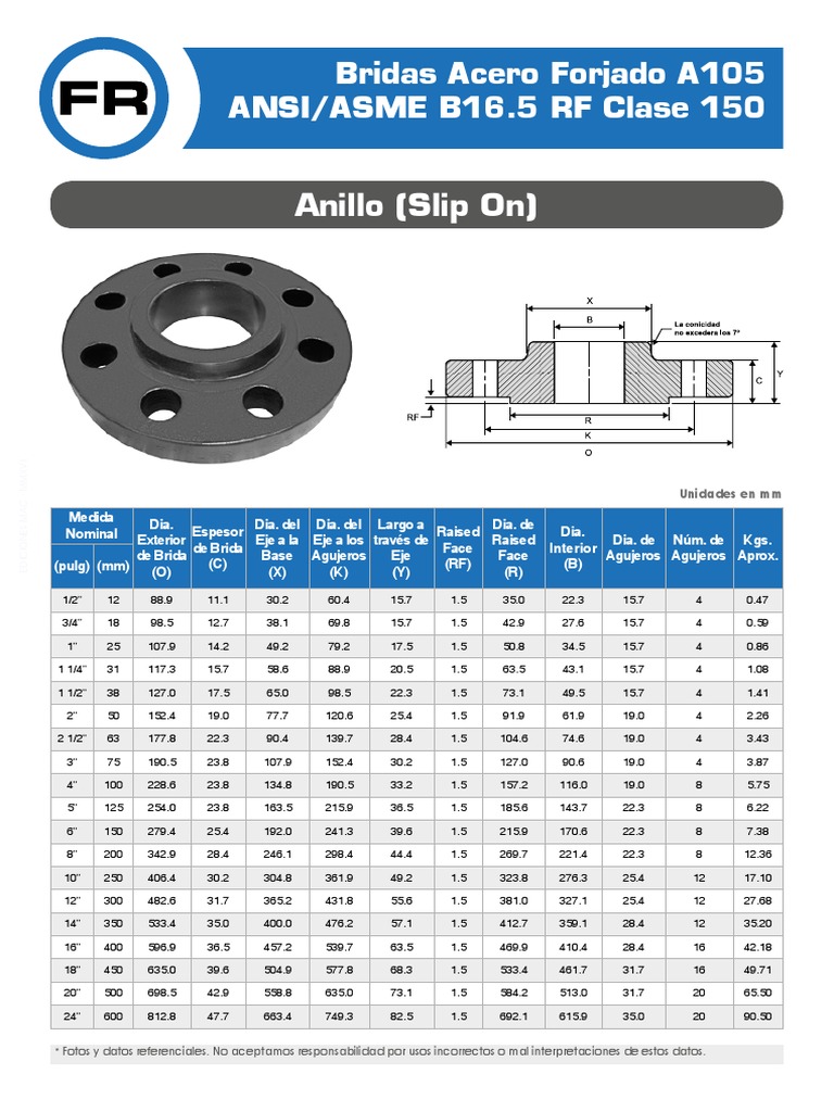 Brida Slipon A-105 Clase 150 | PDF | Ingeniería mecánica | Plomería