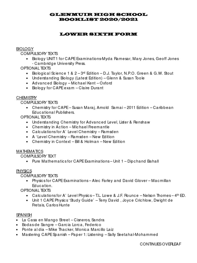 Lower Sixth Form Booklist 2020/2021 | PDF | Science & Mathematics