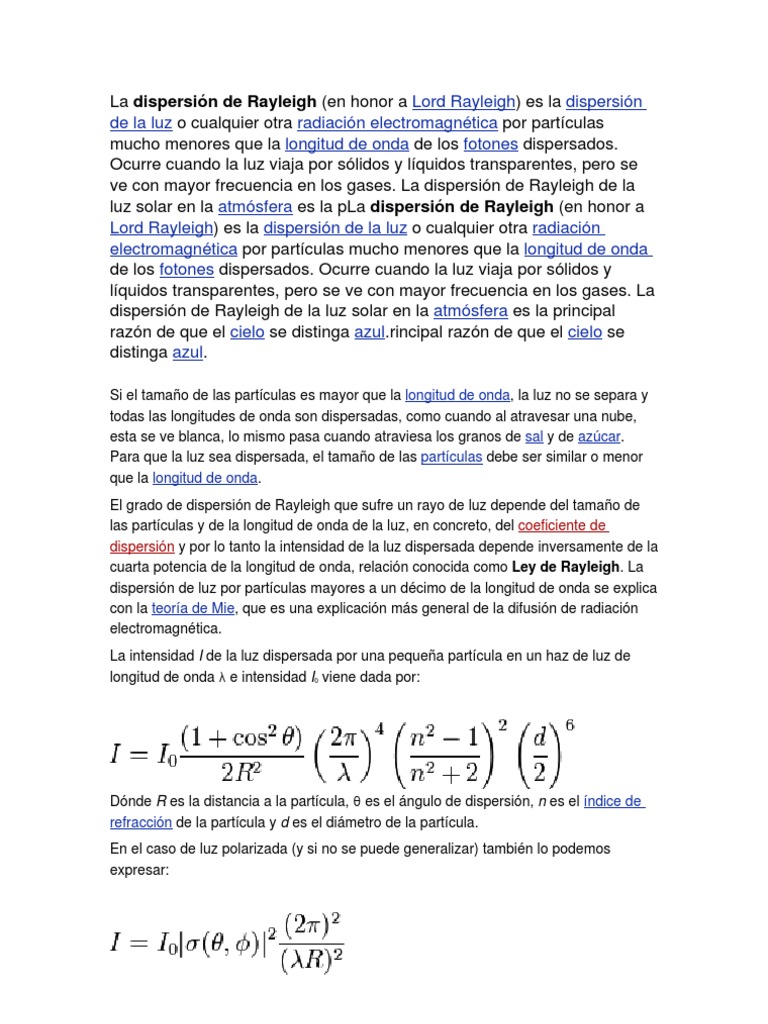 La Dispersión de Rayleigh | PDF | Física Experimental | Radiación