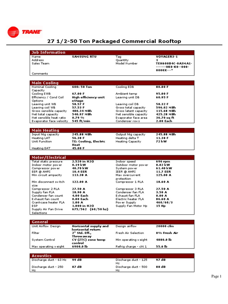 27 1/2-50 Ton RTU Specs | PDF | Thermodynamics | Machines