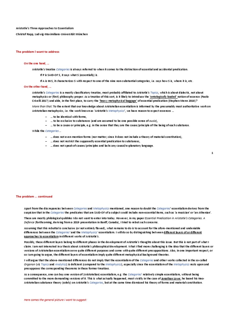 Christof Rapp - Aristotles Three Approaches To Essential | PDF ...