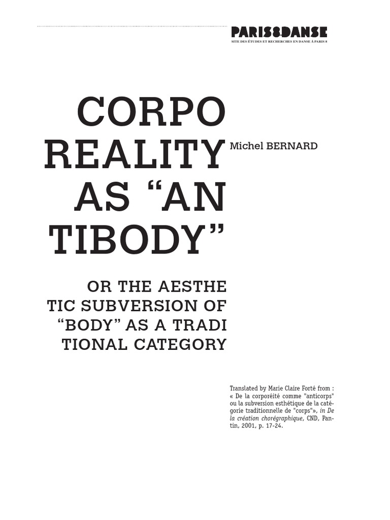 Bernard, Michel (2001) - Corporeality As An Antibody | PDF ...