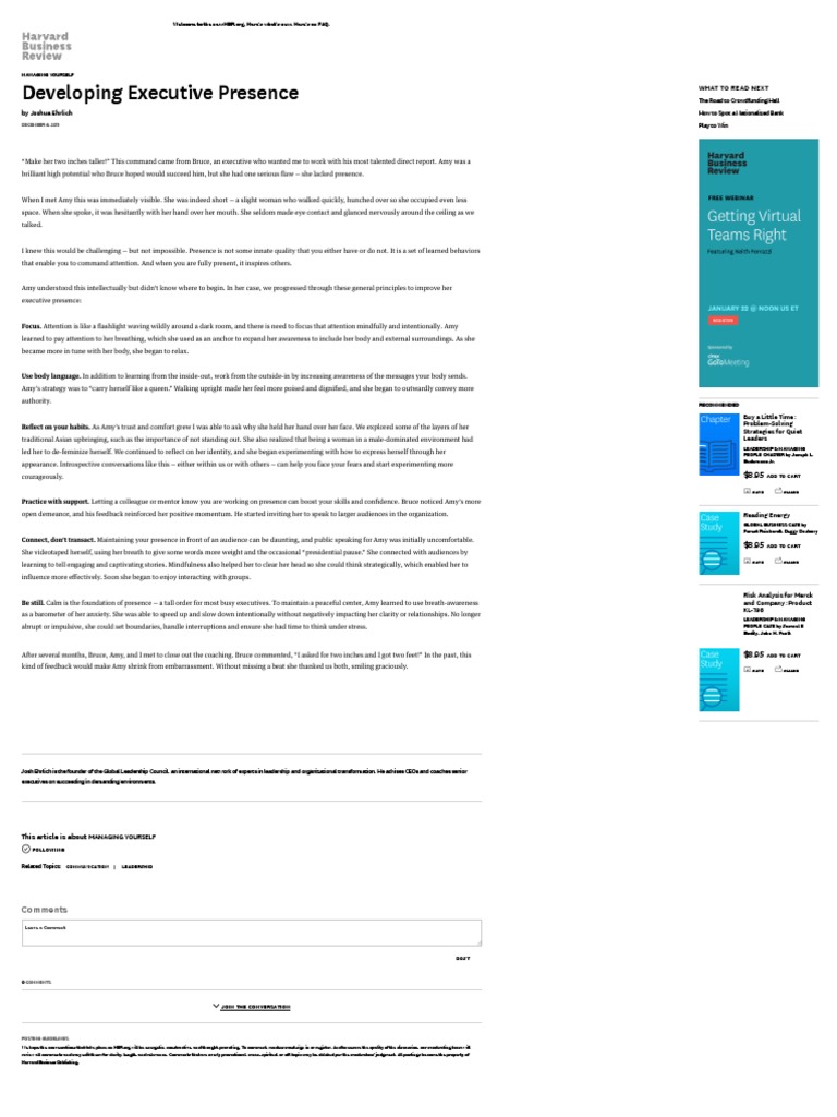 Developing Executive Presence - HBR | PDF | Leadership | Attention