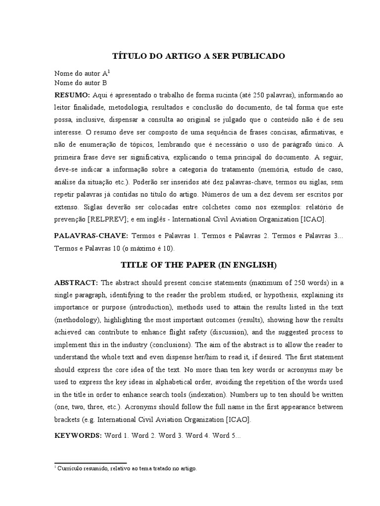 Modelo de Artigo Abnt | PDF | Abstract (resumo) | Brasil