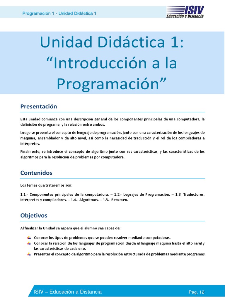 Unidad Didáctica 1 - Introducción A La Programación | Descargar gratis PDF | Lenguaje de ...