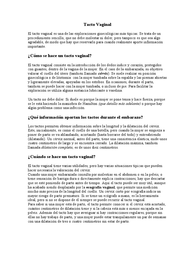 Tacto Vaginal en Embarazo y Parto | PDF | Vagina | Parto