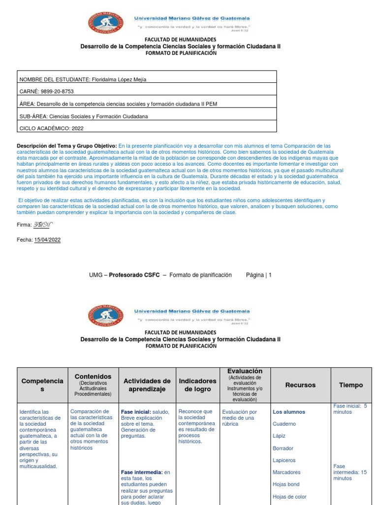 #10 Planificación.. Frory López | PDF | Evaluación | Sociedad