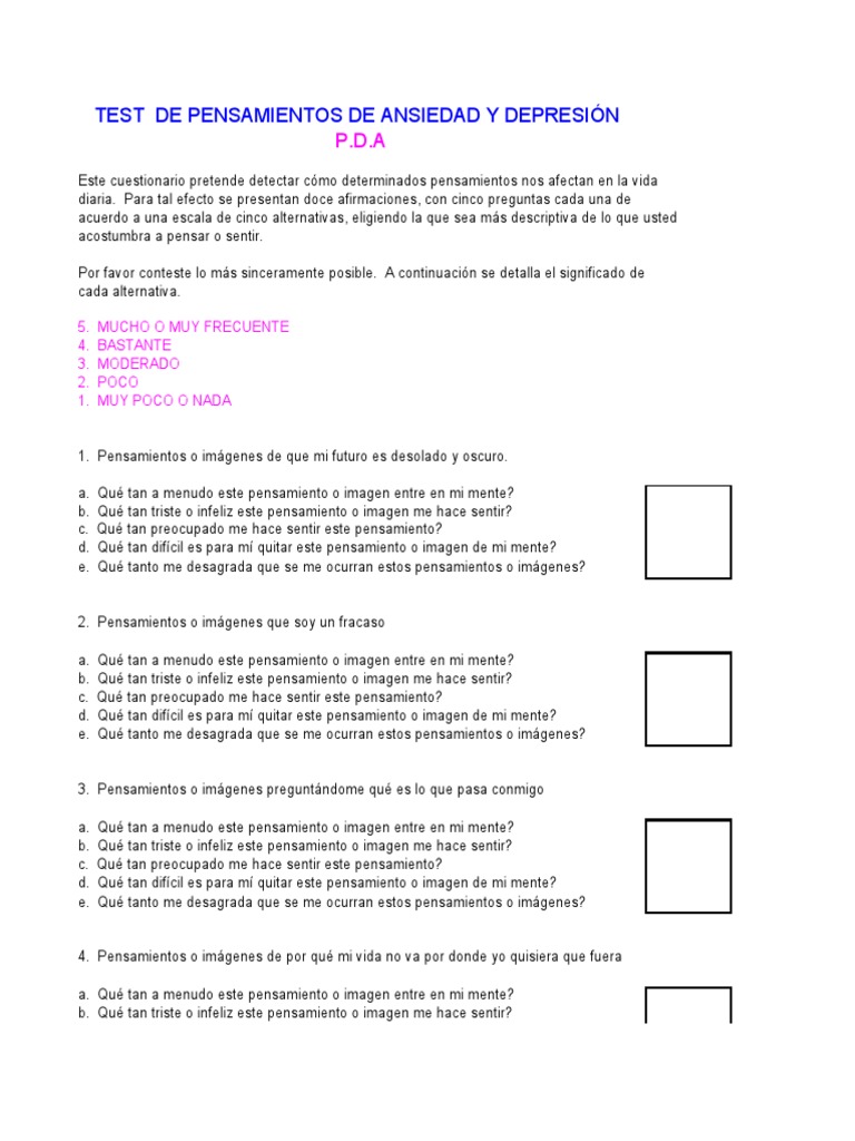 Cuestionario de Ansiedad y Depresión | PDF | Pensamiento | Mente