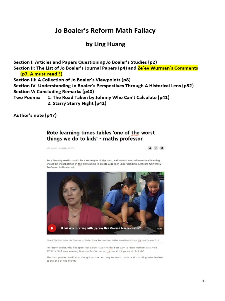 Jo Boaler Math Reform Fallacy | PDF