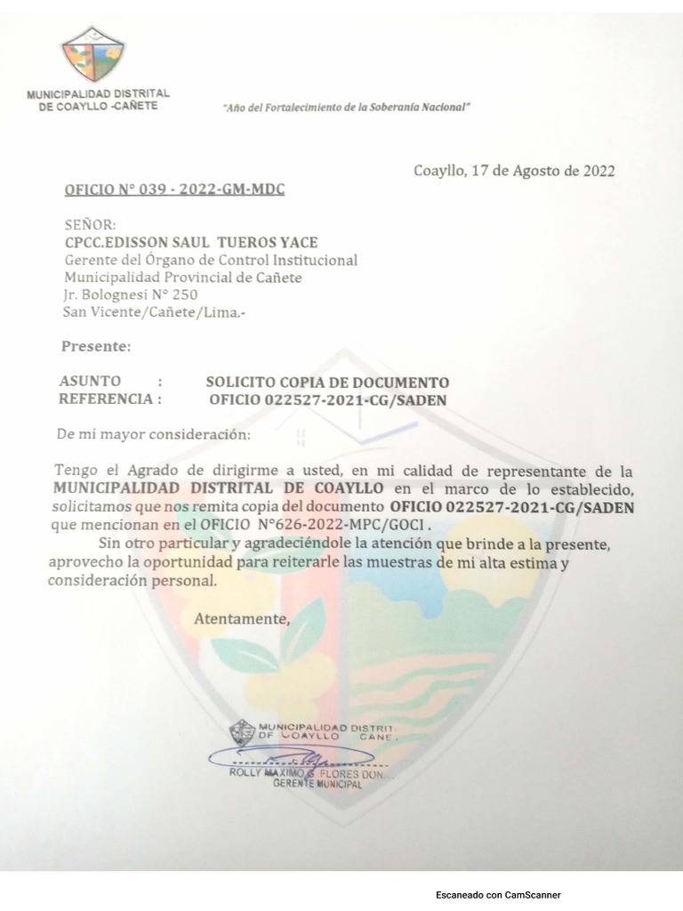 Oficio 039-2022 | PDF