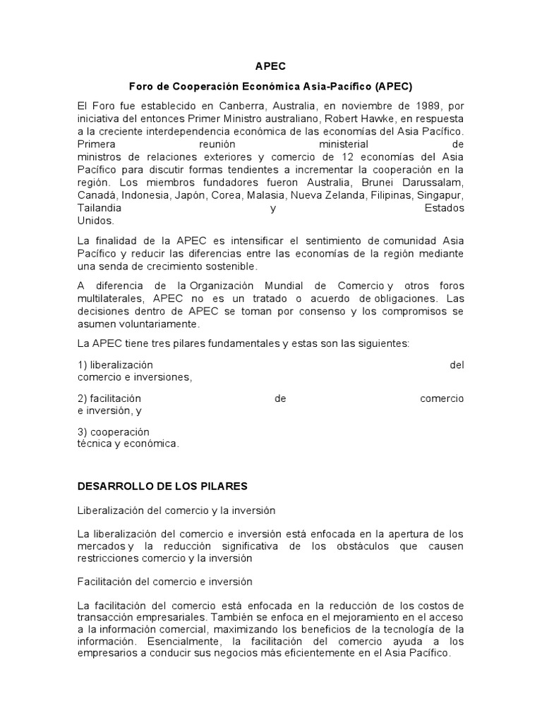 APEC | PDF | Cooperacion economica Asia Pacifico | Relaciones ...
