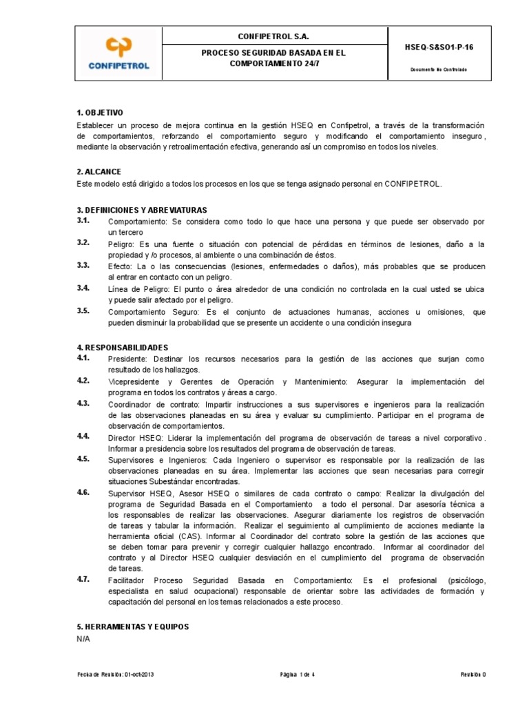 Hseq-S&so1-P-16 SBC 24 - 7 | PDF | Comportamiento | Seguridad y salud ocupacional
