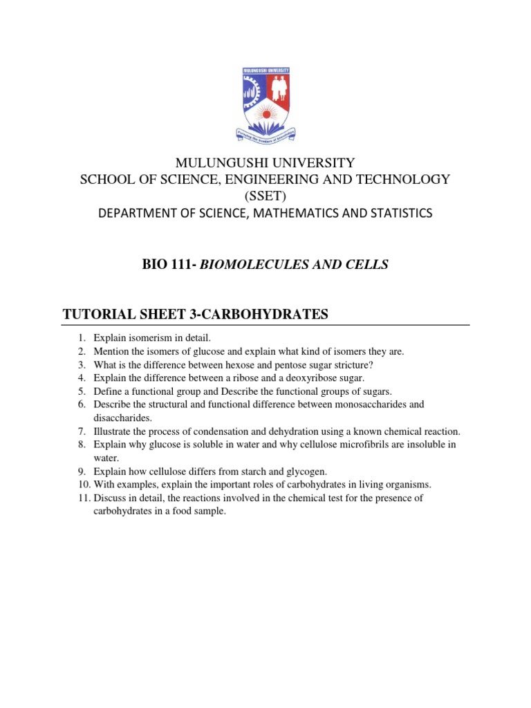 Tutorial Sheet 3-Carbohydrates | PDF | Science & Mathematics | Lifestyle