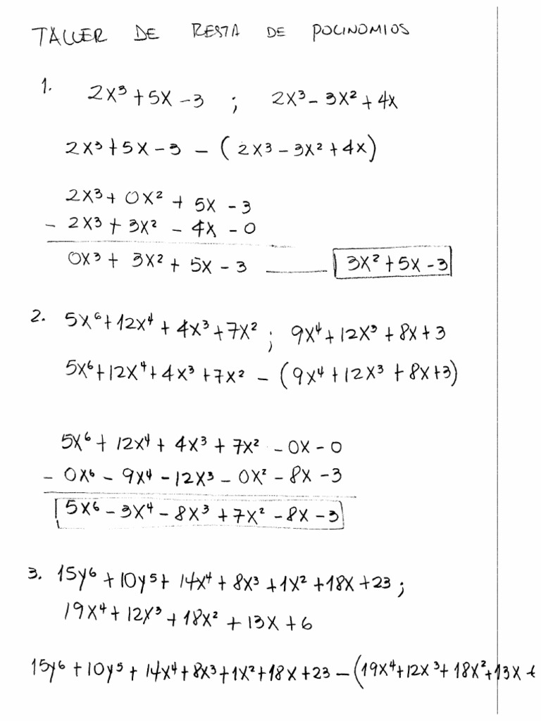 Taller de Resta de Polinomios | PDF