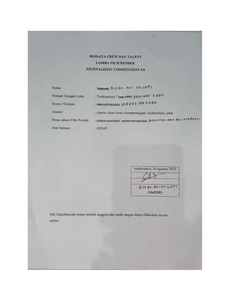 Biodata Crew Dan Talent | PDF