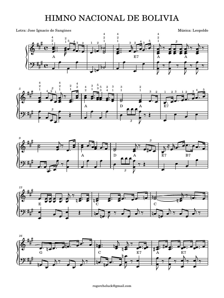Himno Nacional de Bolivia: Música: Leopoldo Letra: Jose Ignacio de ...